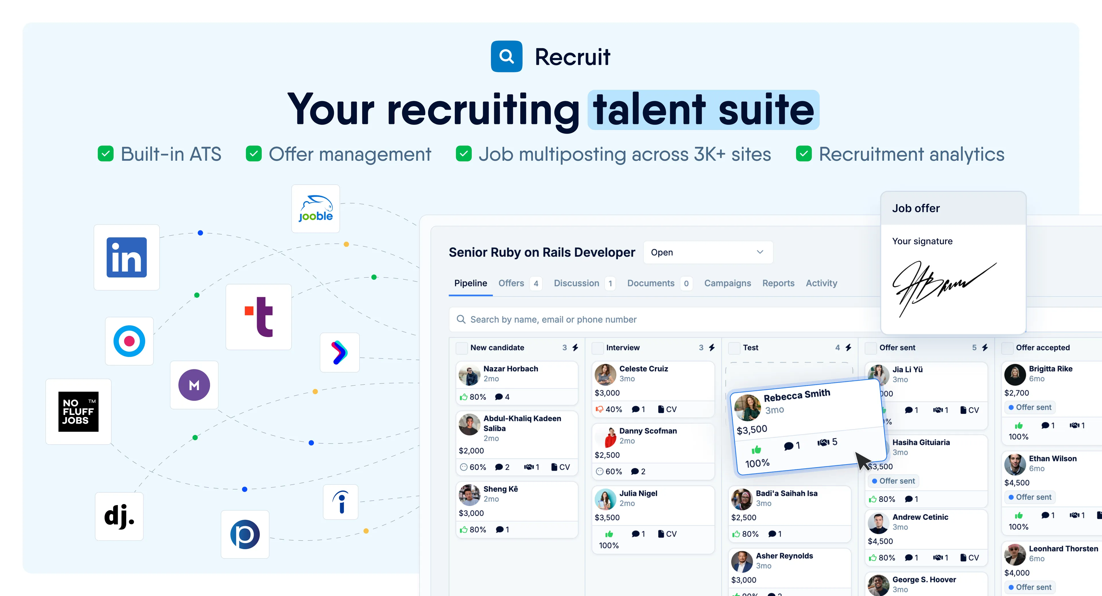 Recruiting software system for hiring process optimization