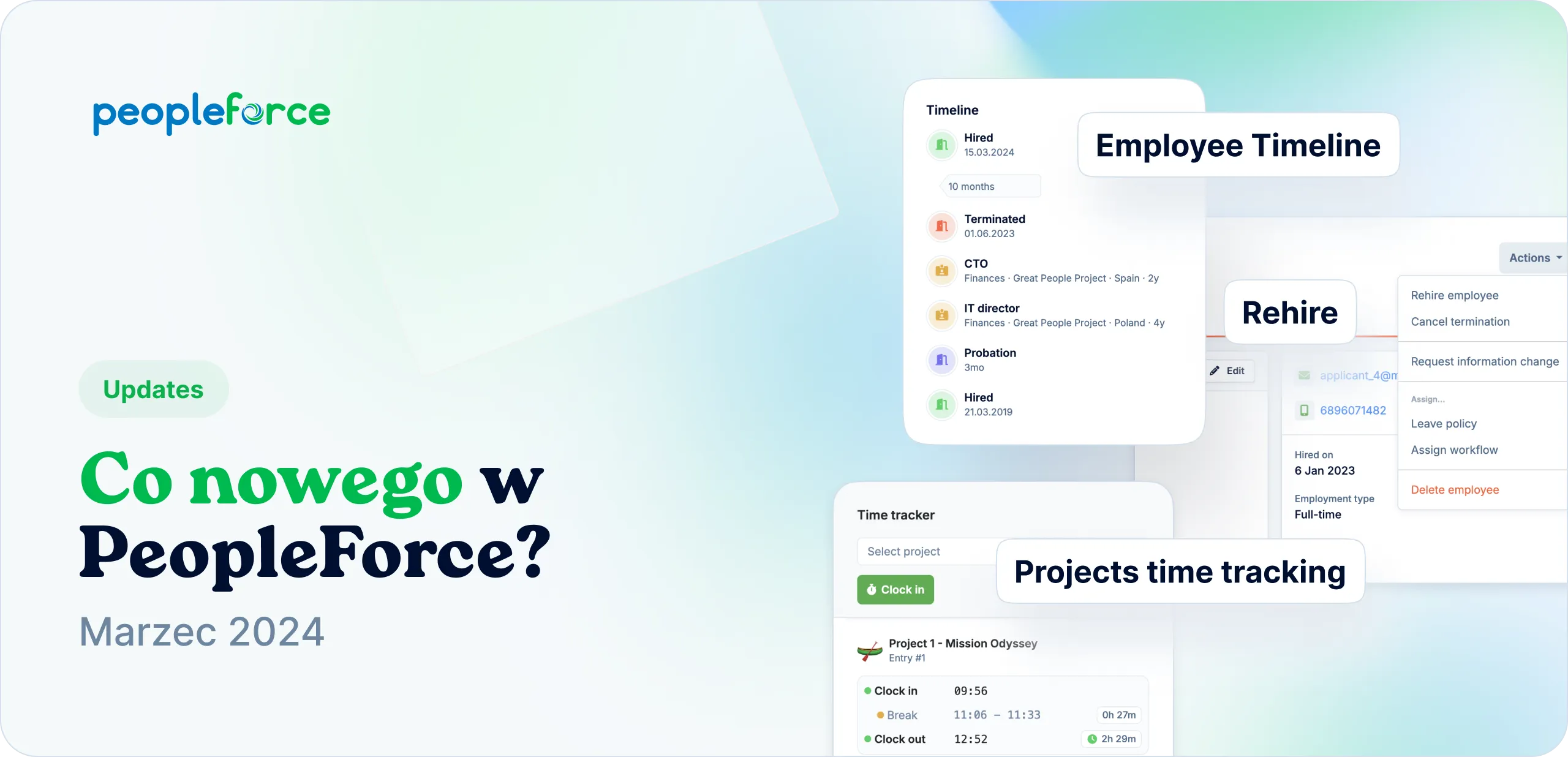 Ulepszony proces ponownego zatrudniania, widget osi czasu dla historii ...